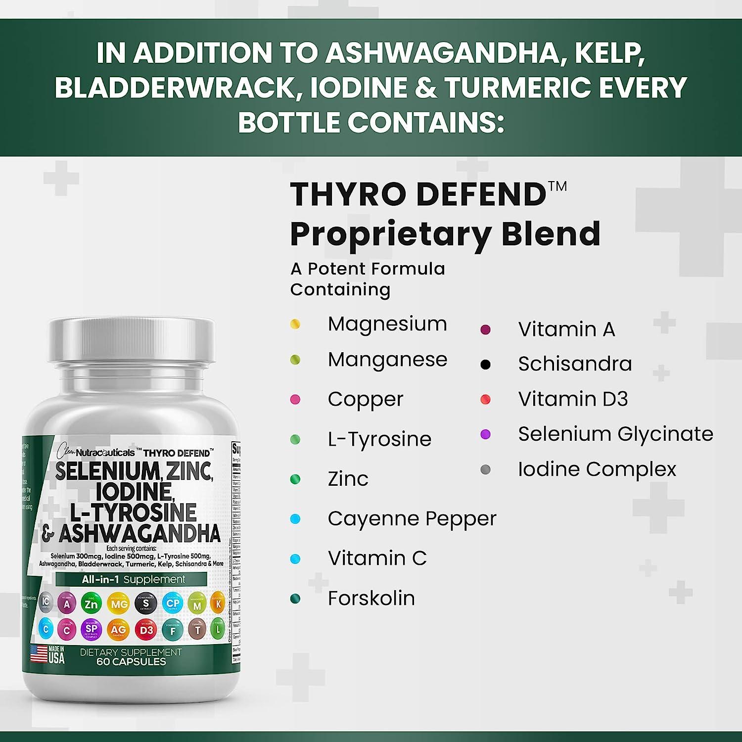 Selenium 300mcg Zinc 50mg Iodine 500mcg Thyroid Support Supplement with ...