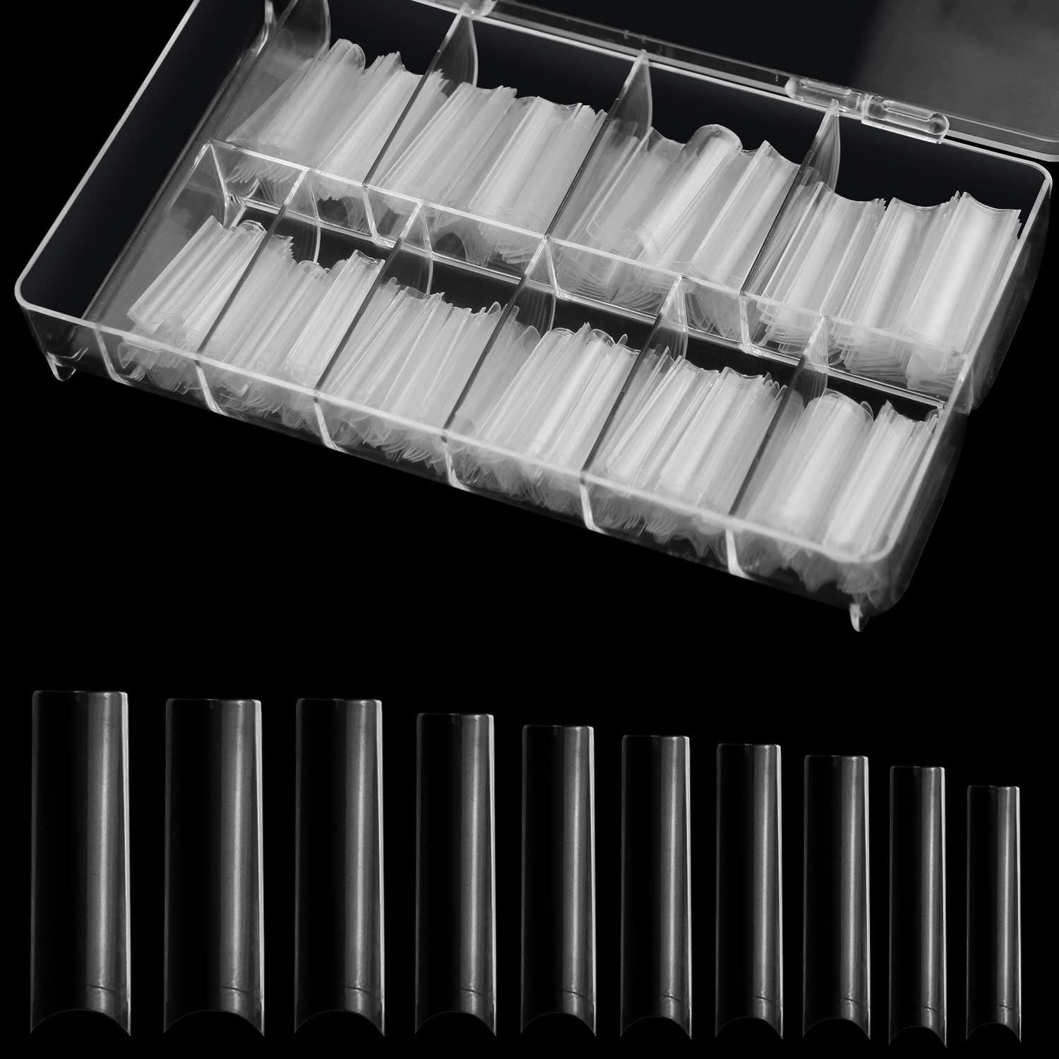 500 pcs SITELENABY XXL Long Square Nail Tips - Clear Acrylic Half Cover ...