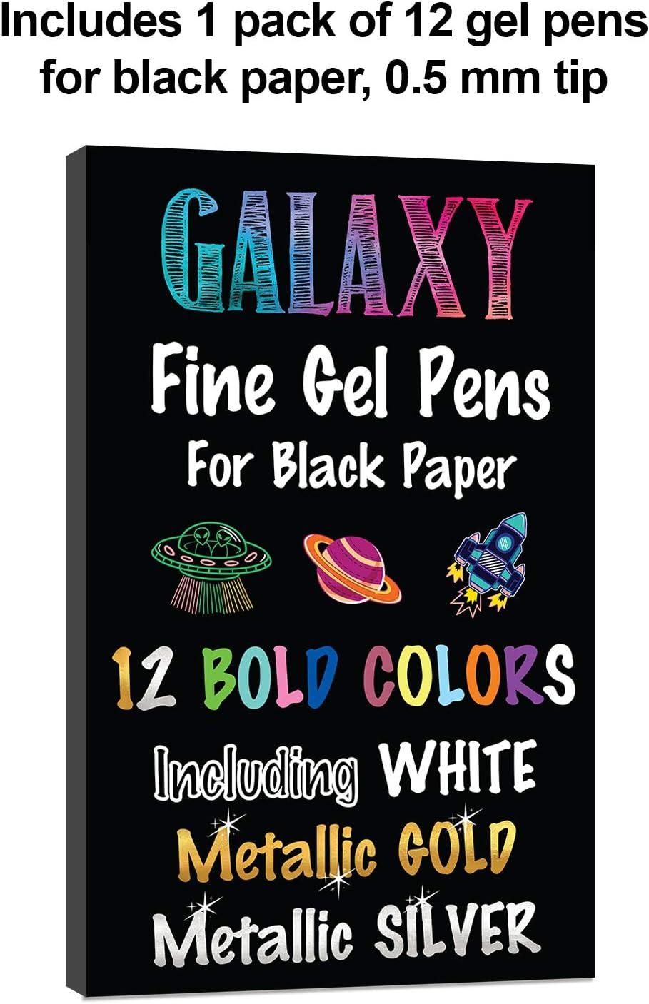 Black Sticky Notes & Gel Pens Set for Black Paper | 12 Metallic Pens ...