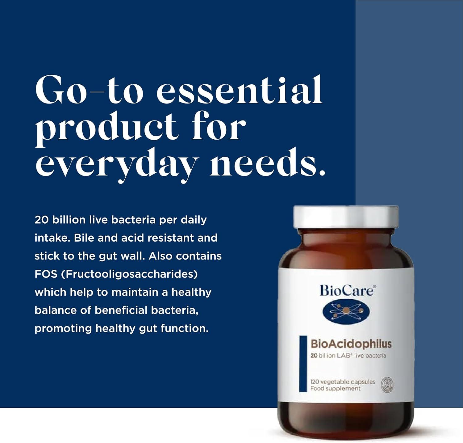 BioCare BioAcidophilus 20 Billion LAB4 Live Bacteria 120 Capsules - Vegetarian & Vegan Friendly ...