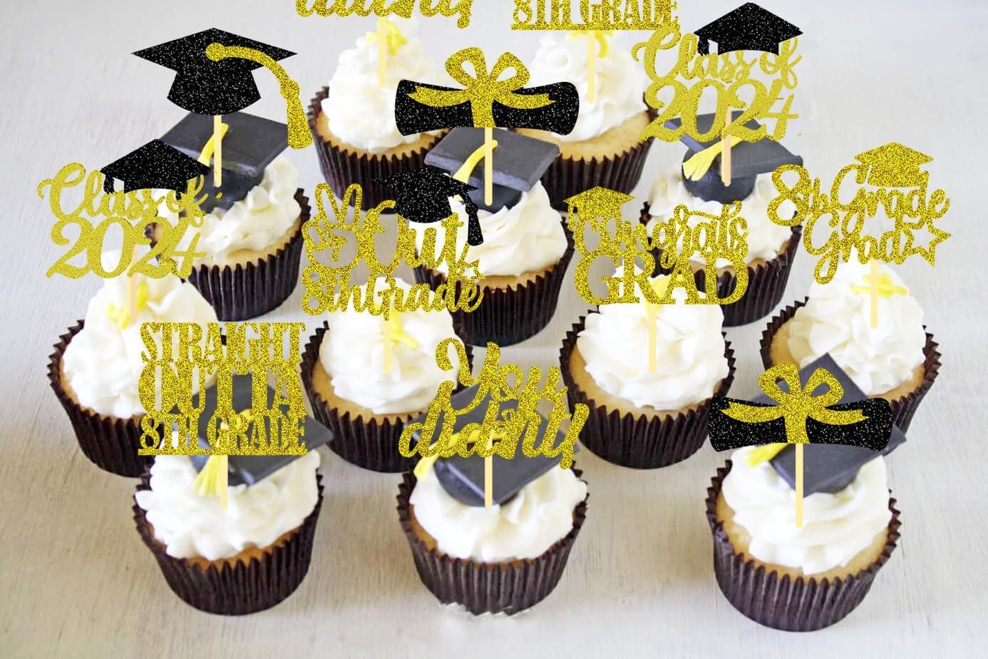8th Grade Grad Cupcake Toppers Gold Glitter 8th Grade Graduation Party ...