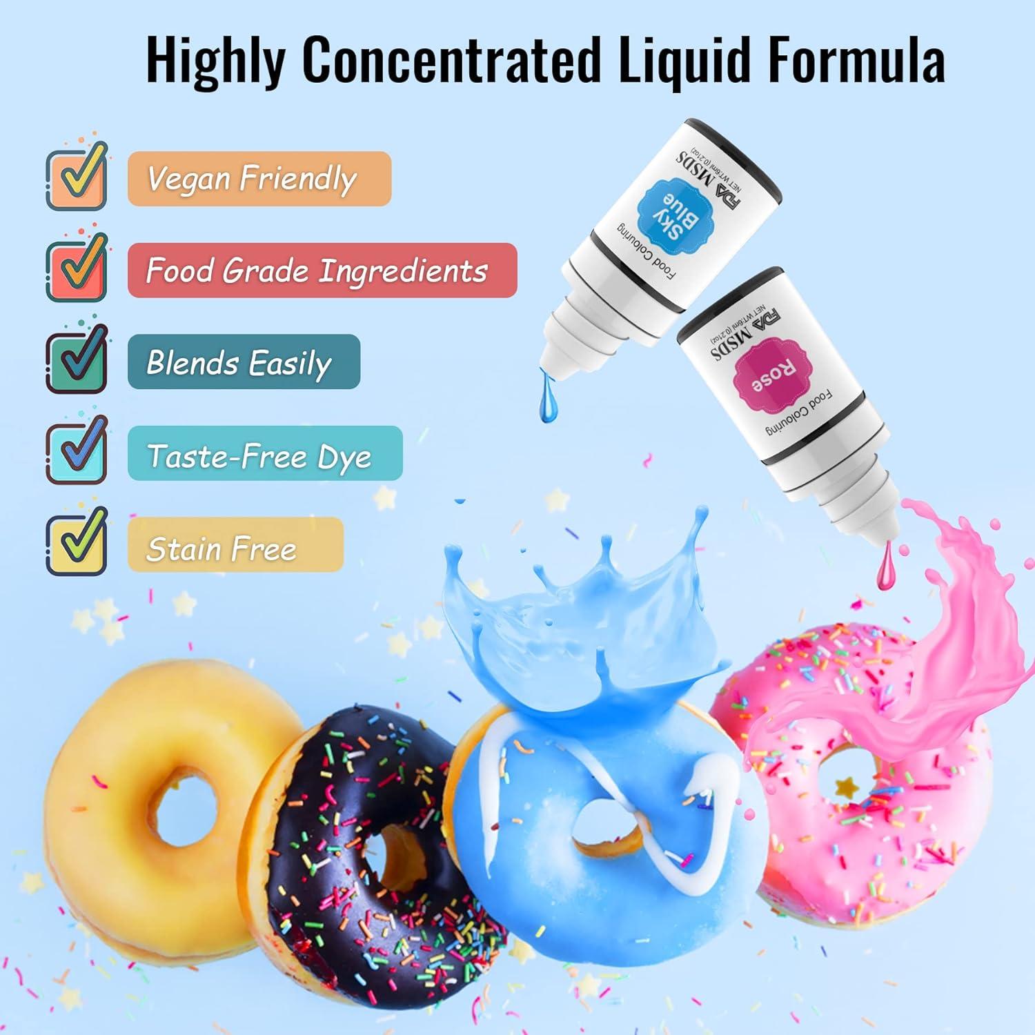 MENNYO Food Colouring-15 Colours x 6ml Liquid Concentrated Gel Food ...