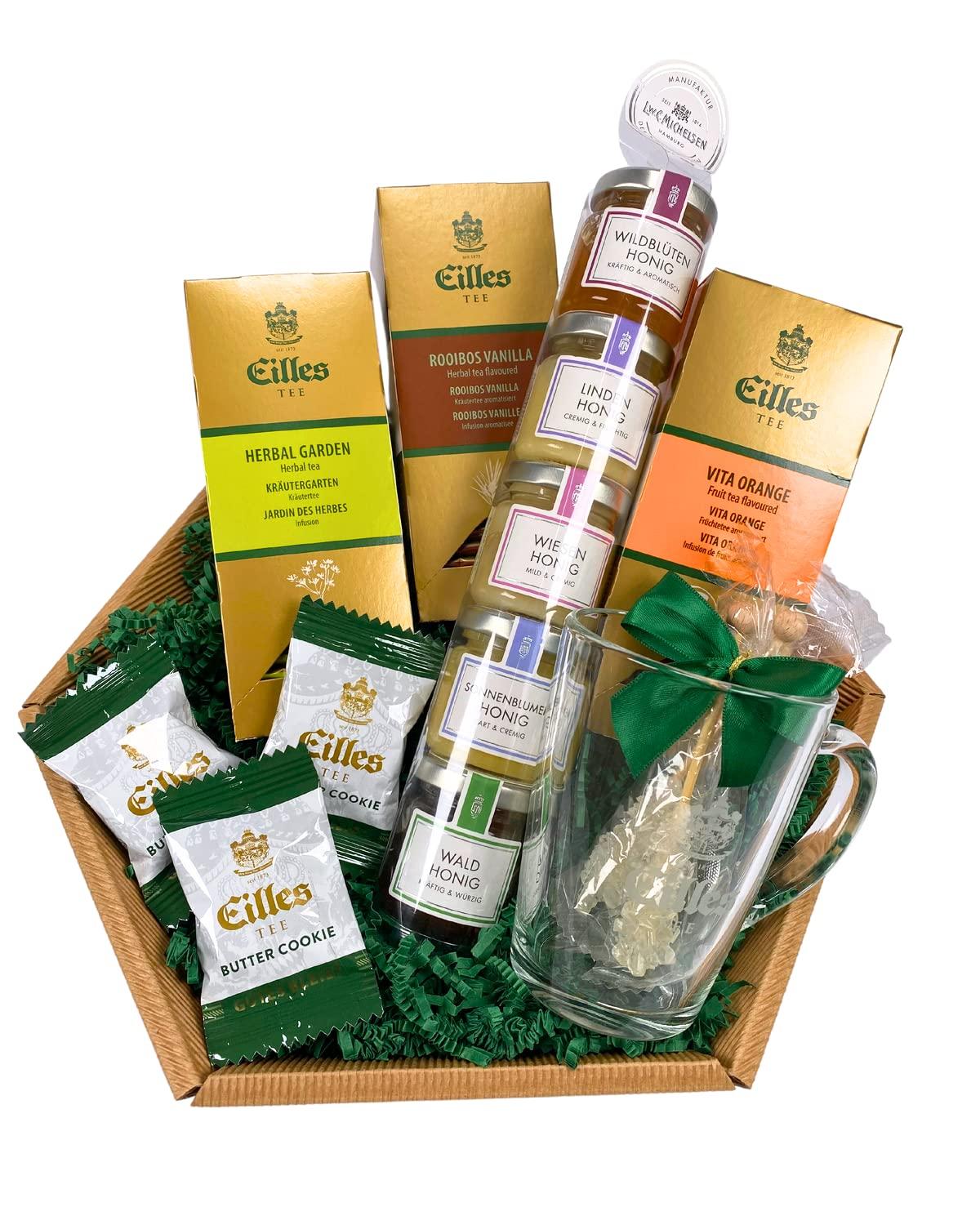 EILLES Tea Gift Basket - Premium Tea Elegant Glass & Finest Honey ...