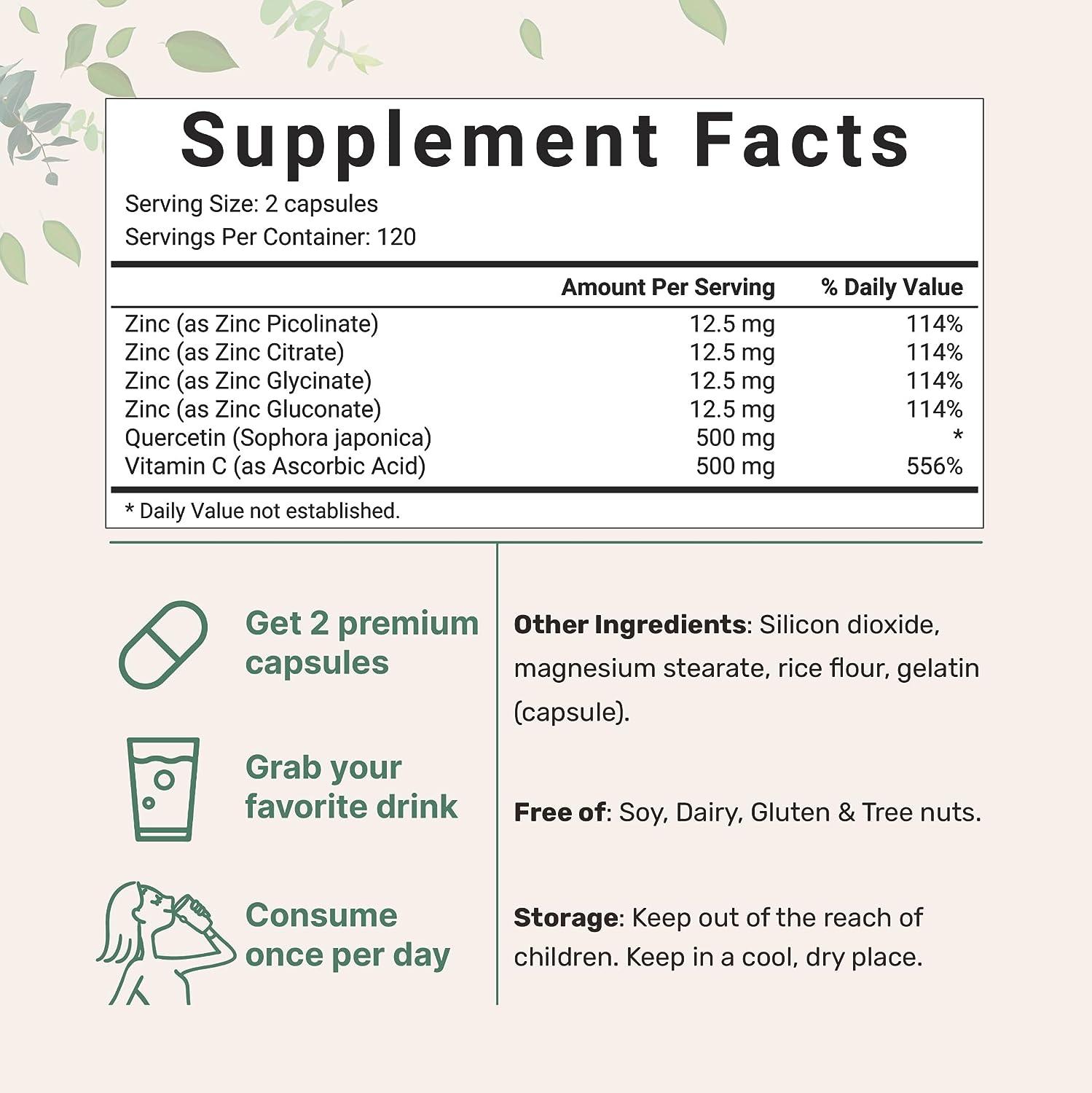 Micro Ingredients Quercetin with Vitamin C and Zinc 240 Capsules ...