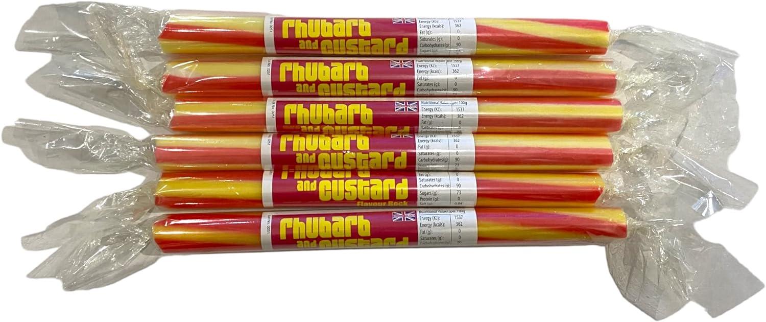 50 X Rhubarb & Custard Rock Sticks Handmade Traditional Rainbow Classic ...