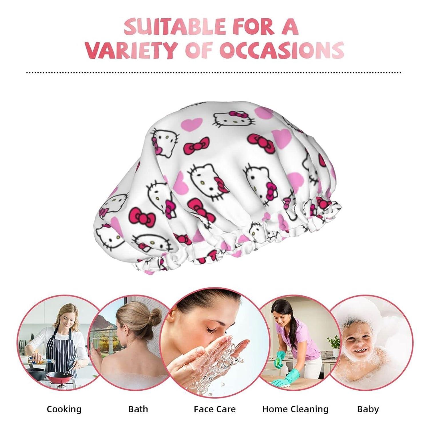 Cute Pink Reusable Waterproof Shower Cap for Long Hair - Women's ...