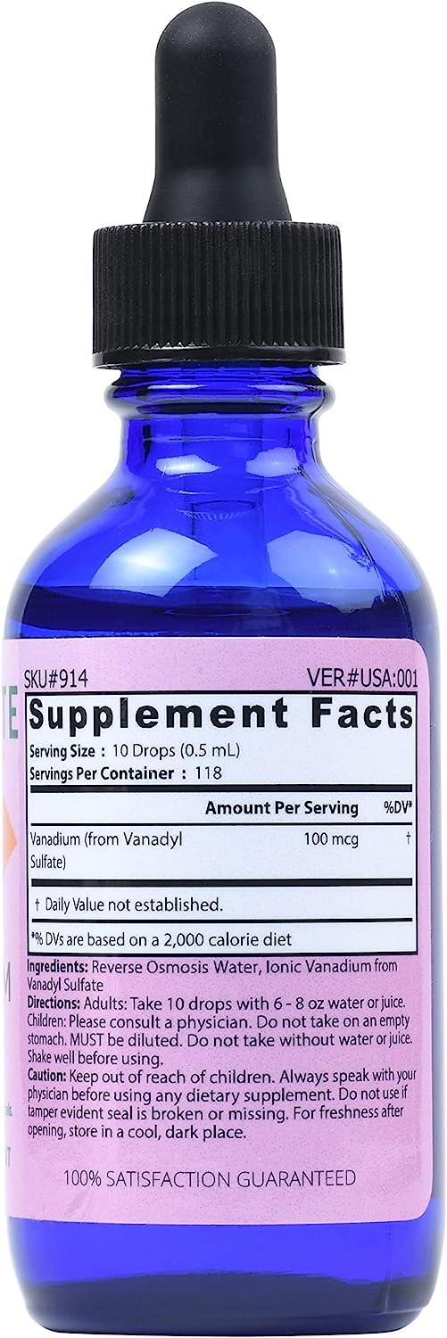 Vanadium Ionic Concentrate | 100 mcg per 10 Drops | 118 Servings ...