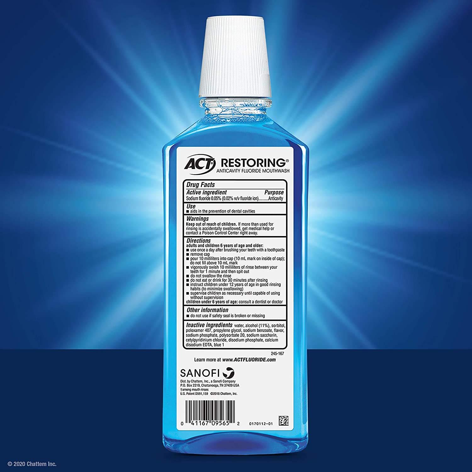 ACT Anti-Cavity Fluoride Rinse Icy Cool Mint 18oz - Value Pack of 2 ...
