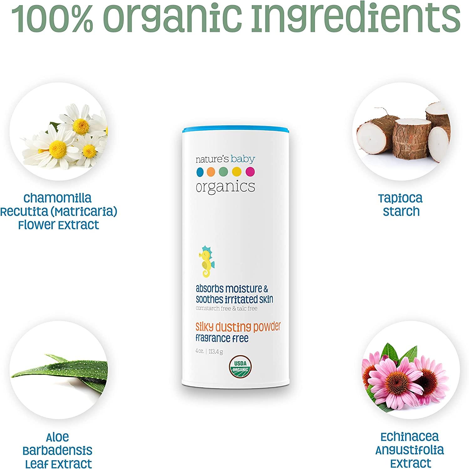 Nature's Baby Organics 100% Organic Baby Powder with Aloe - 4 oz (Pack ...