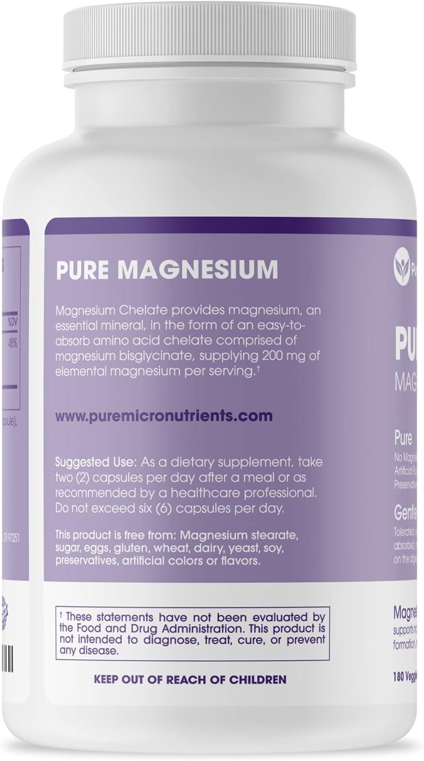 Pure Micronutrients Magnesium Glycinate 200mg Supplement - 180 Count ...