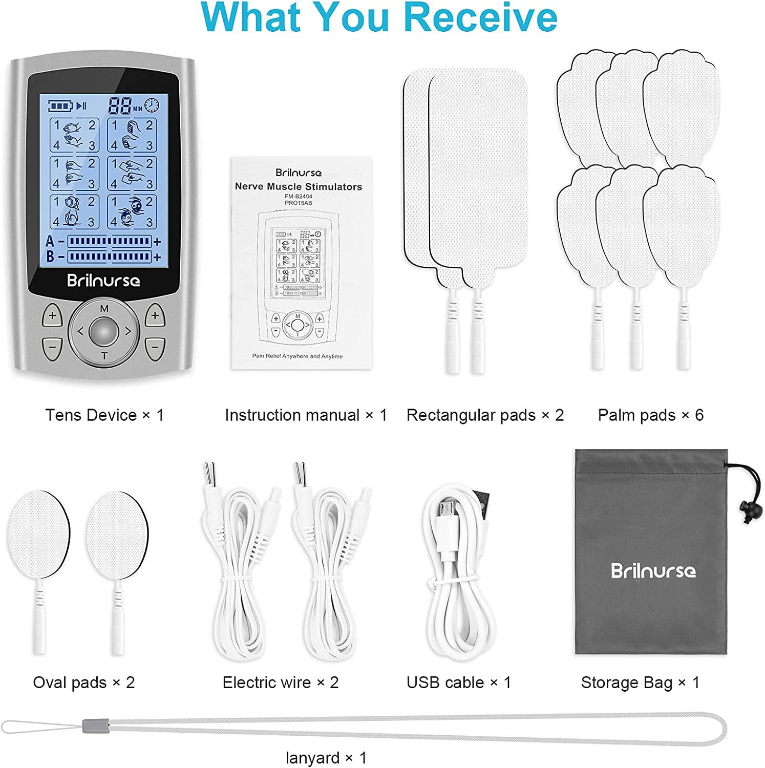 Brilnurse Dual Channel TENS EMS Unit | 24 Modes Muscle Stimulator for ...