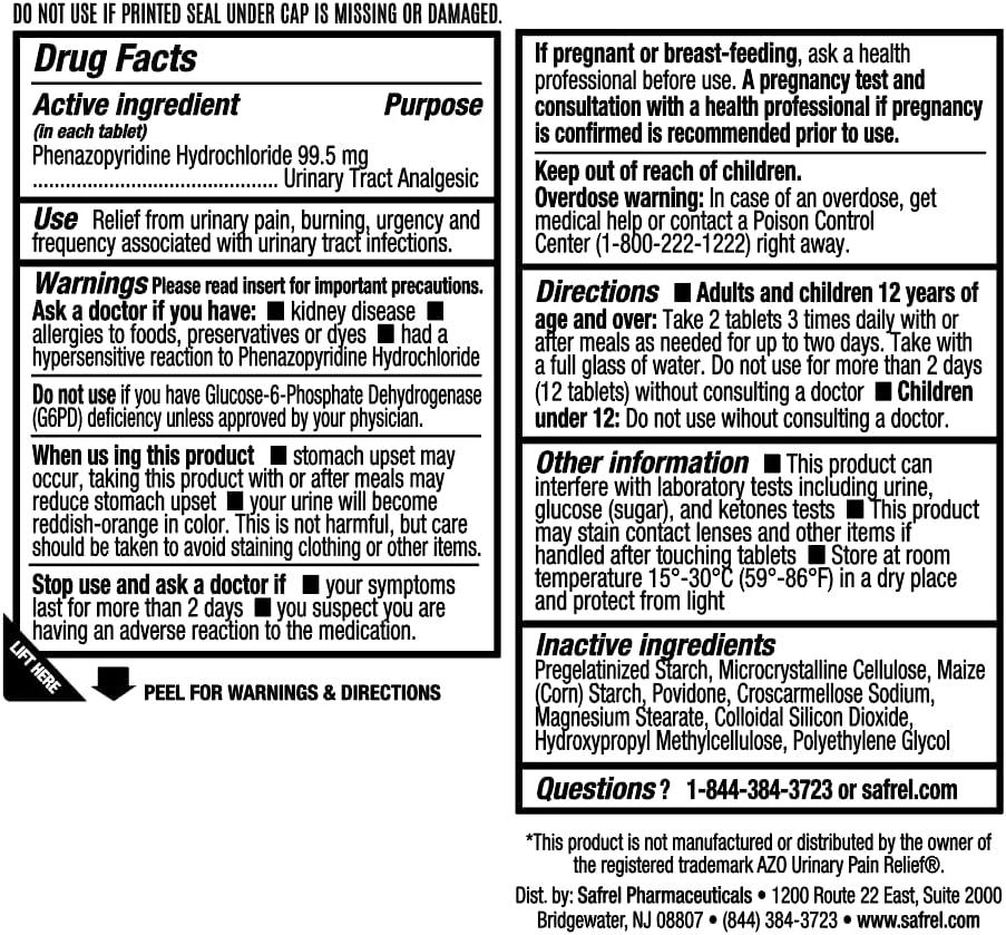 Fast-Acting Safrel Urinary Pain Relief Tablets - Phenazopyridine ...