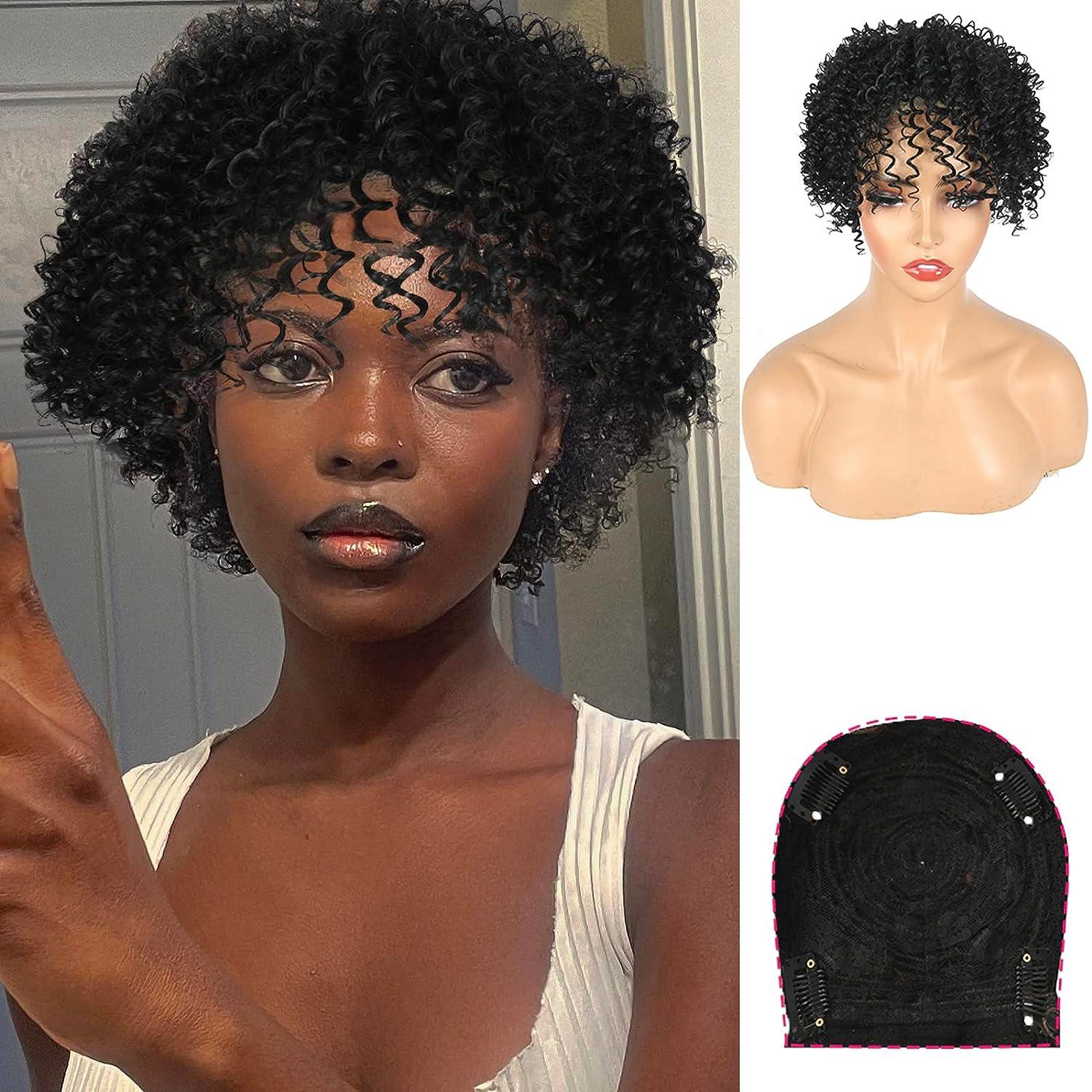 Curly Hair Topper with Clip-in Bangs - Matthia Short Kinky Curly ...