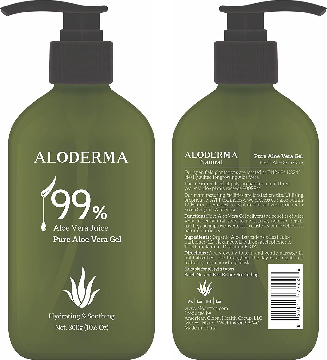 Aloderma 99% Organic Aloe Vera Gel | 300g (10.6 oz) | Bottled within 12 ...
