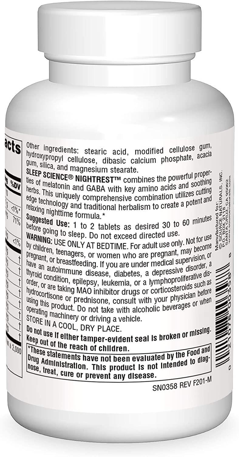 Source Naturals NightRest with Melatonin - 100 Tablets for Better Sleep ...