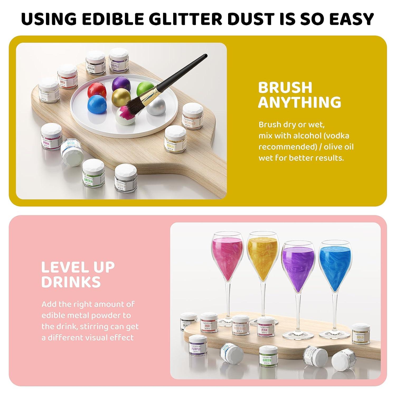 Edible Glitter Set - Black & Purple Powder for Drinks Desserts ...