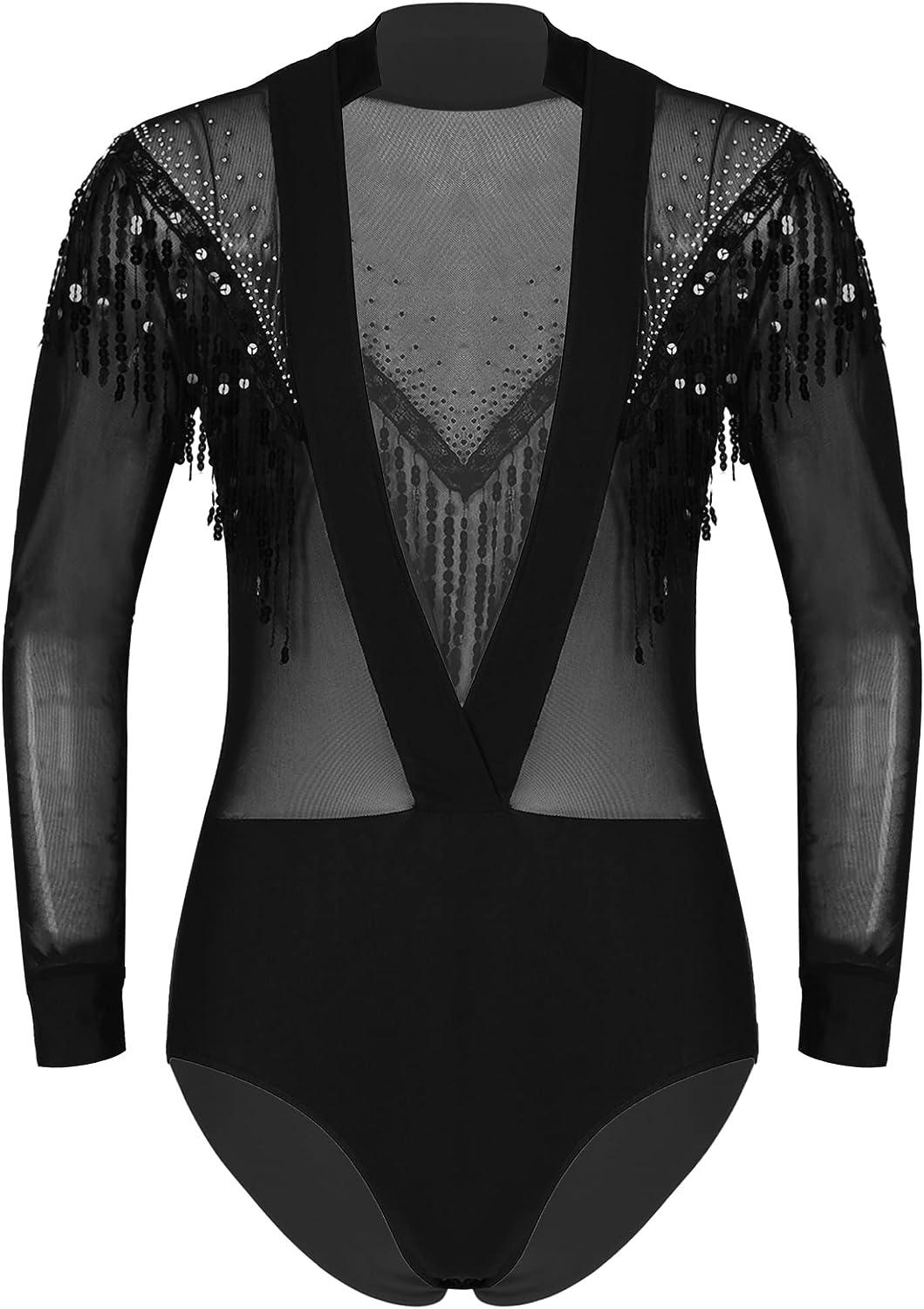 WinChang Men's Deep V Neck Dance Shirt Ballroom Latin Dance Bodysuit ...