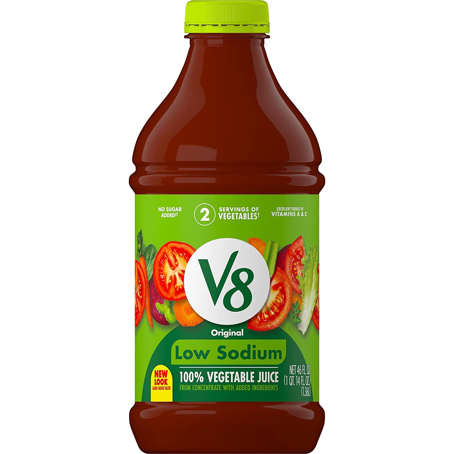 V8 Low Sodium Original Vegetable Juice 46 FL OZ Bottle (Pack of 6 ...