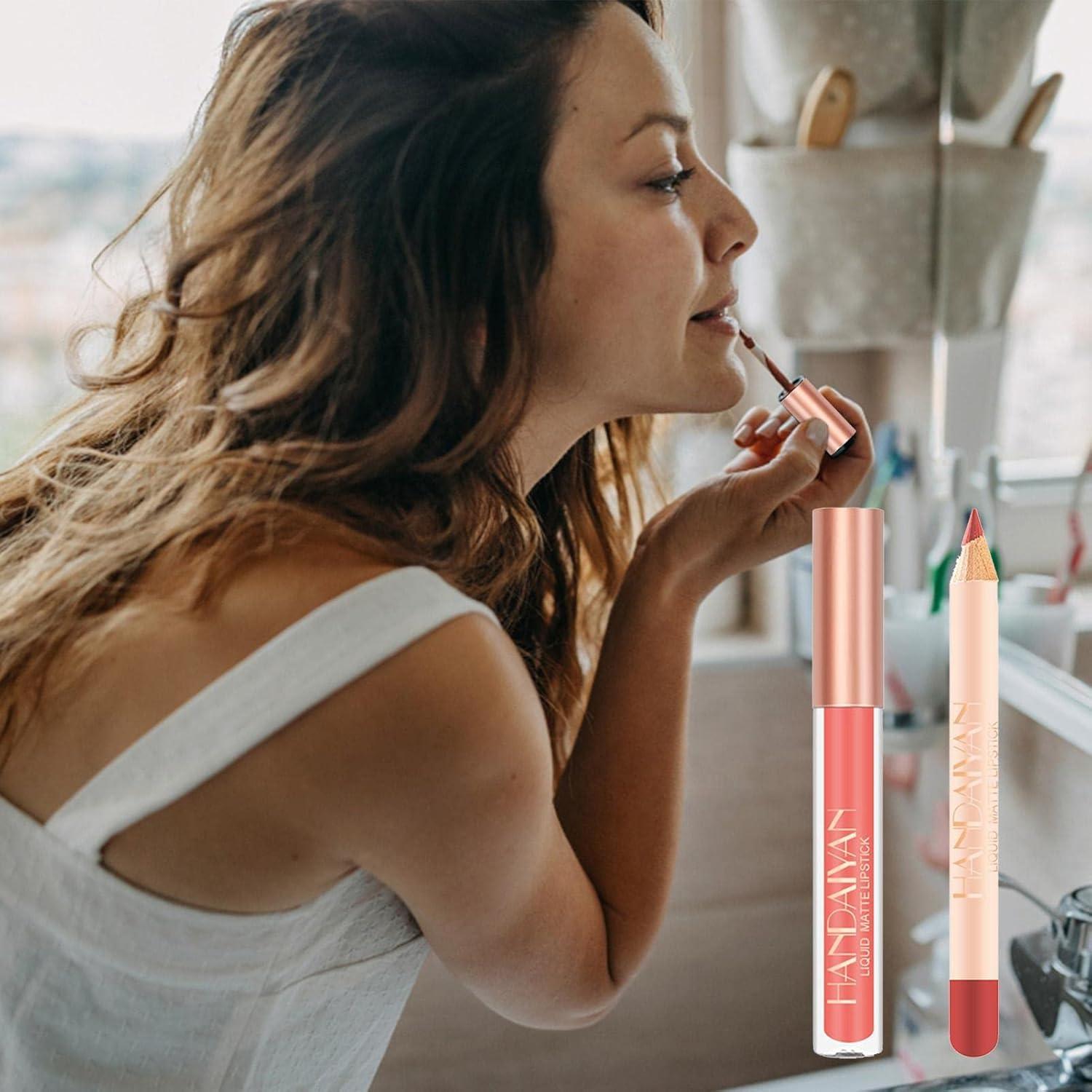 12 Colors Matte Lip Gloss & Lip Liner Set | Velvety Waterproof Lip ...