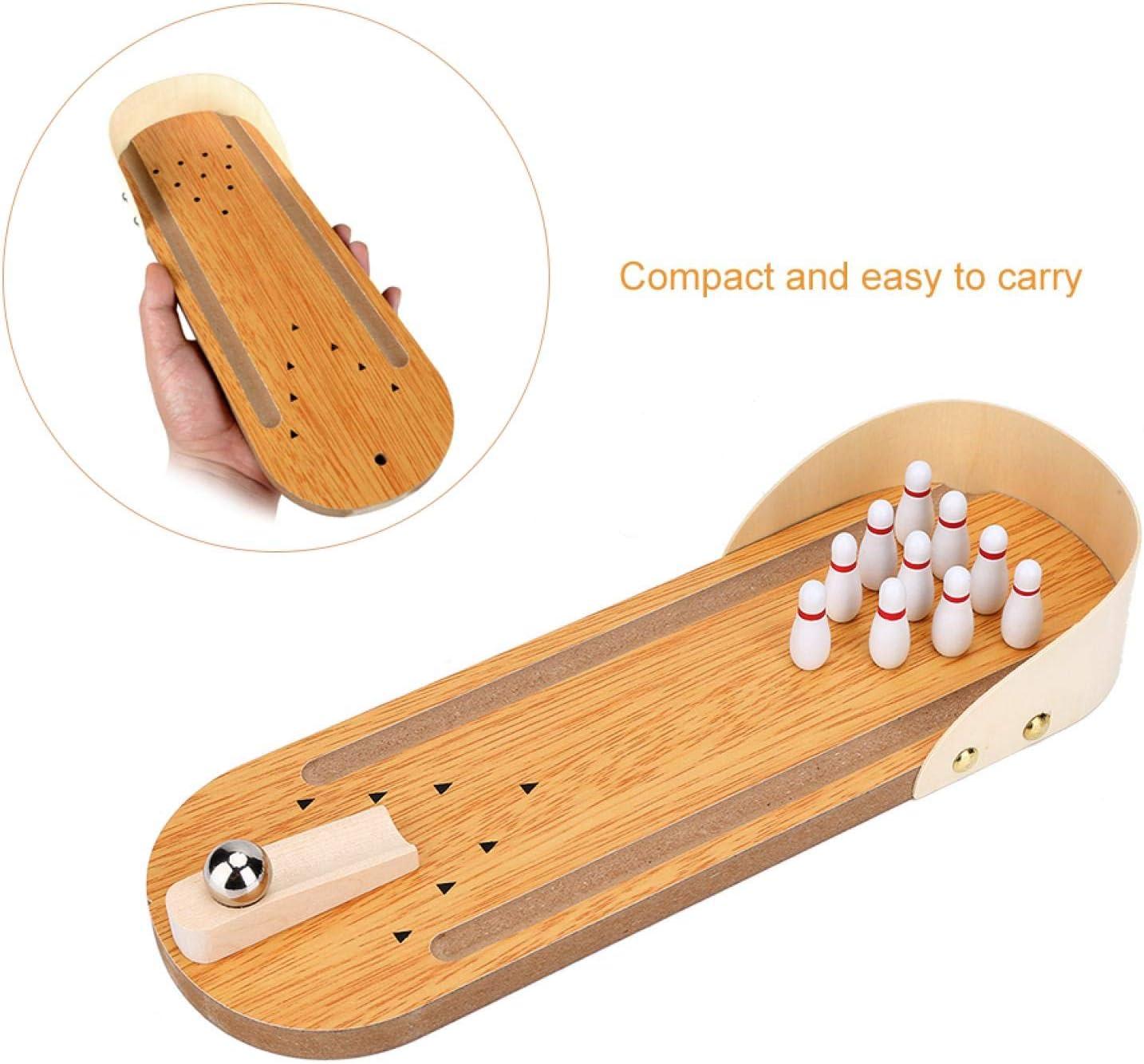 Mini Bowling Game Set - Tabletop Wooden Bowling Toy with 10 Pins and ...