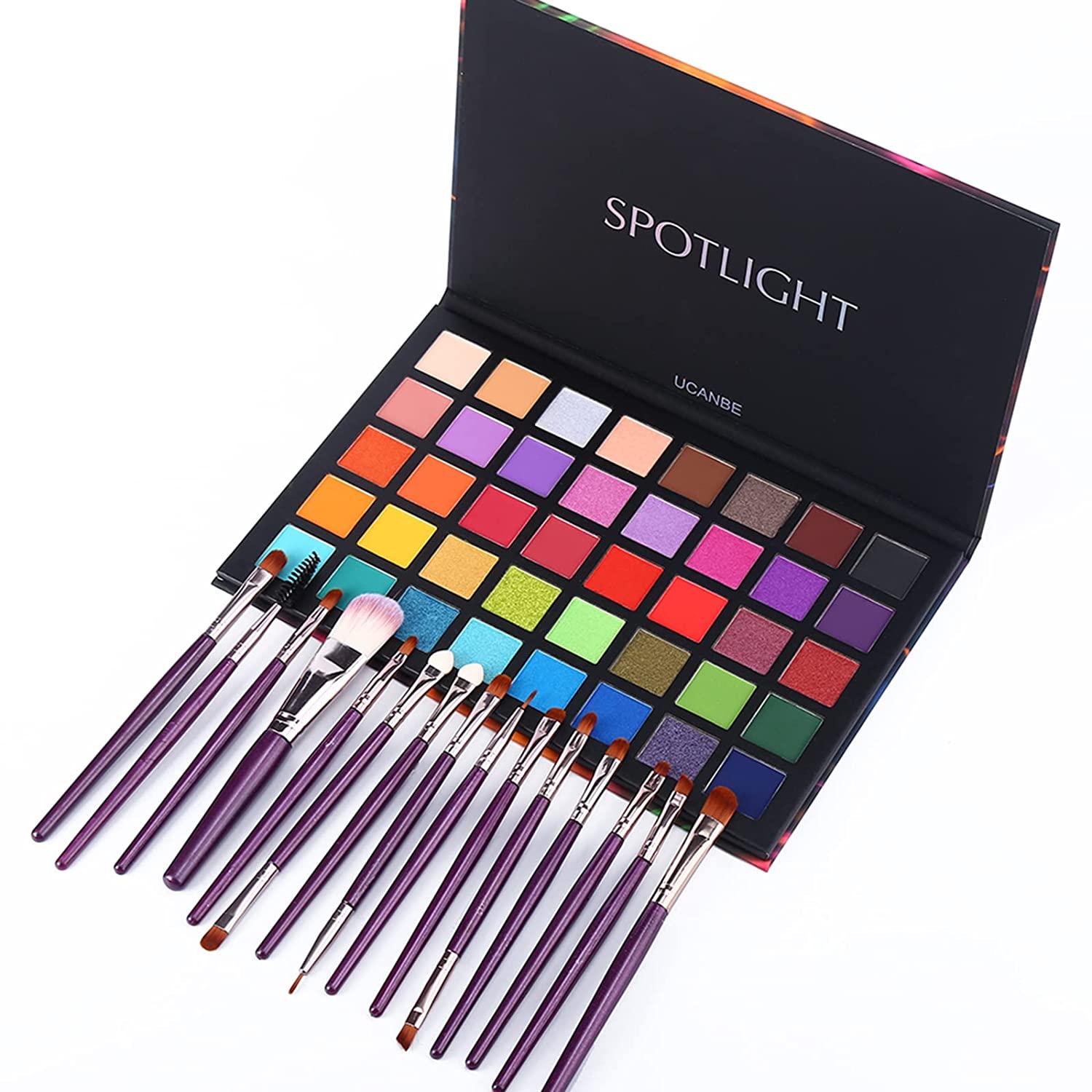 UCANBE Spotlight Eyeshadow Palette & 15PCS Eye Brushes Makeup Set | 40 ...