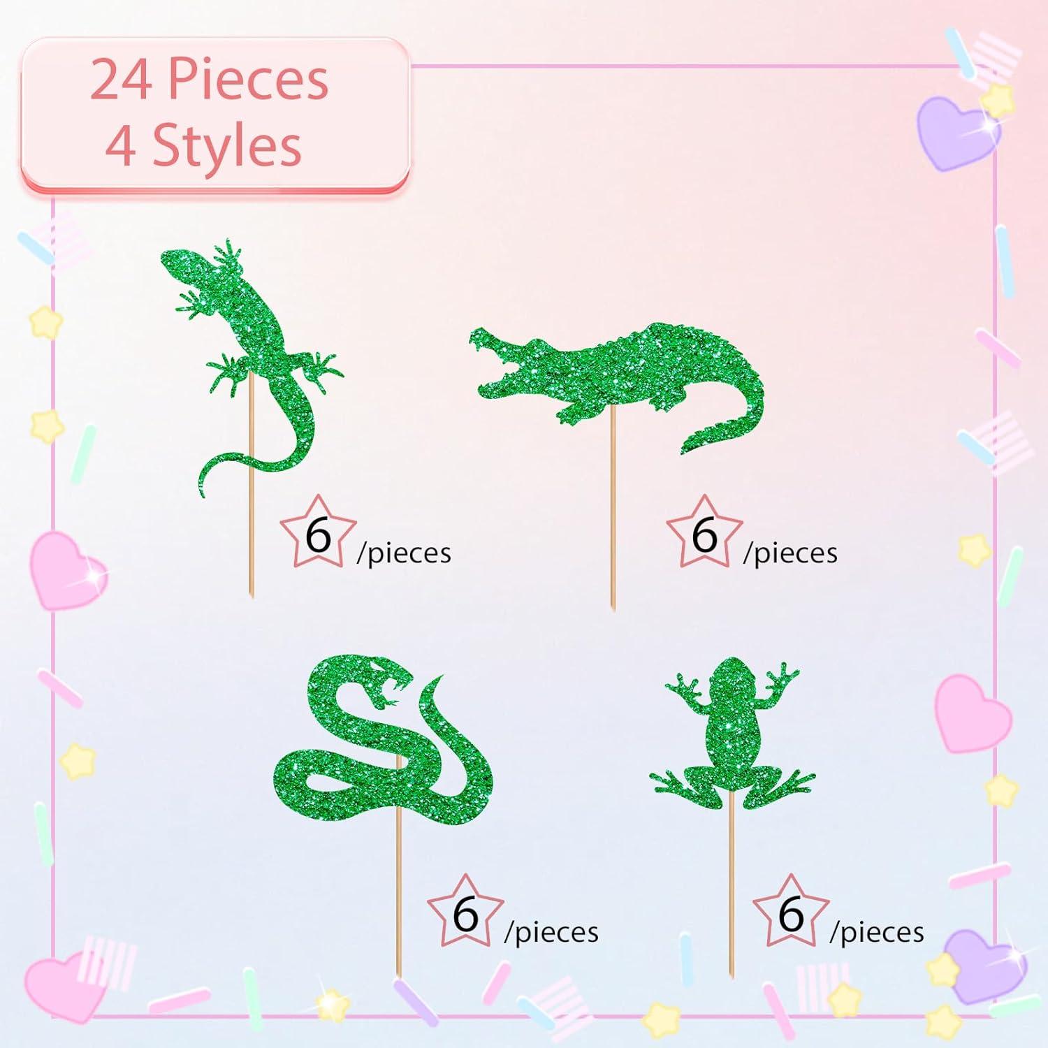 24Pcs Reptile Animal Cupcake Toppers Snake Gecko Frog Crocodile Cupcake ...