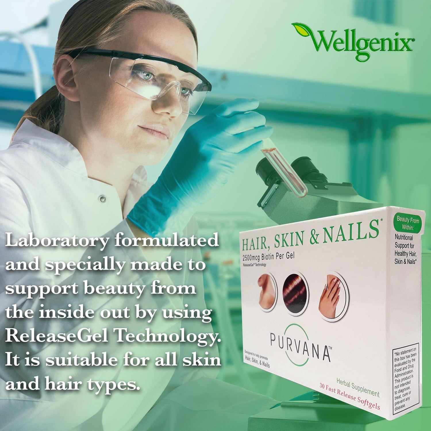 Wellgenix Purvana Biotin Softgels - Double Strength 2500mcg for Hair ...