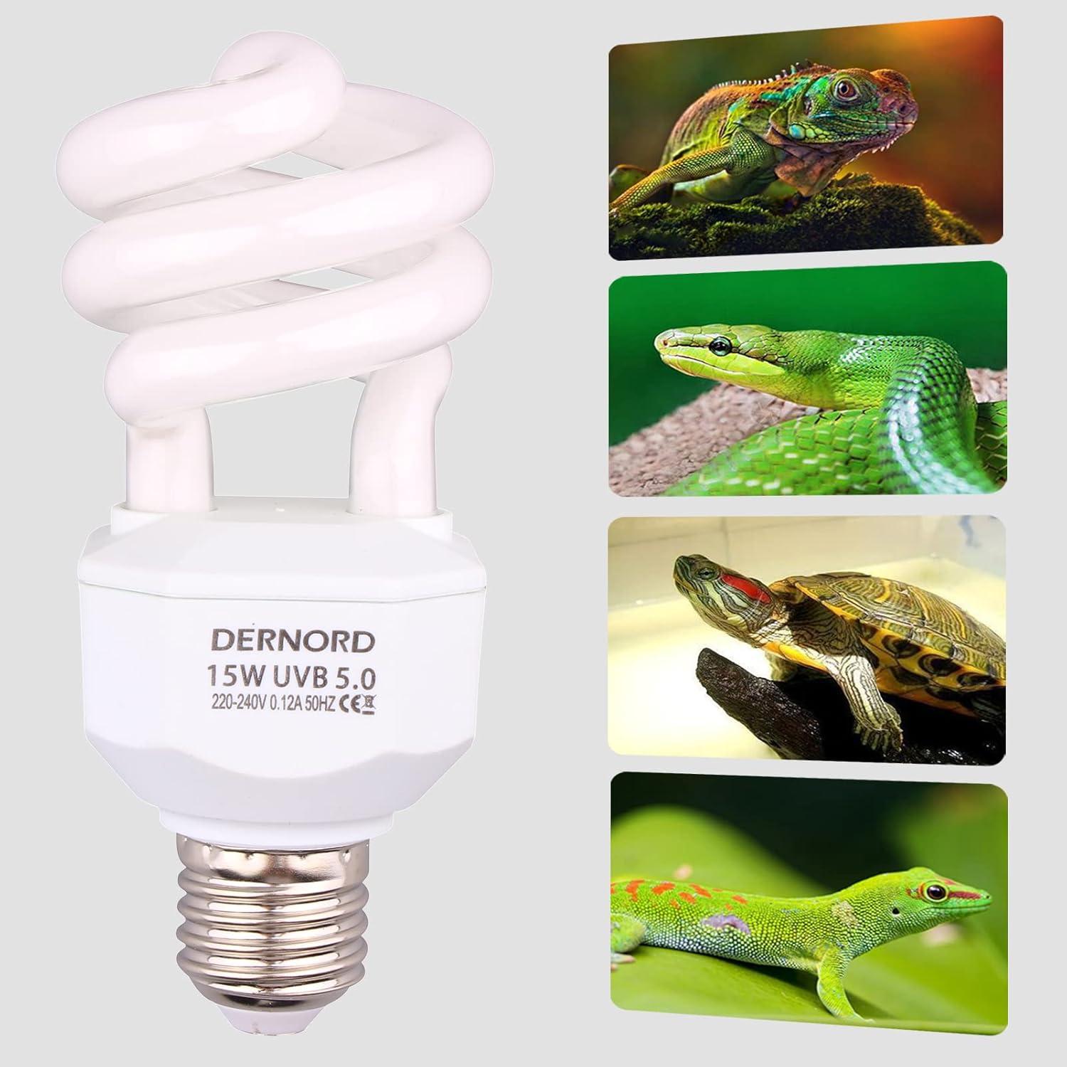 Dernord UVB & UVA Light Bulb 5.0 - 15W Compact UV Lamp for Lizards ...