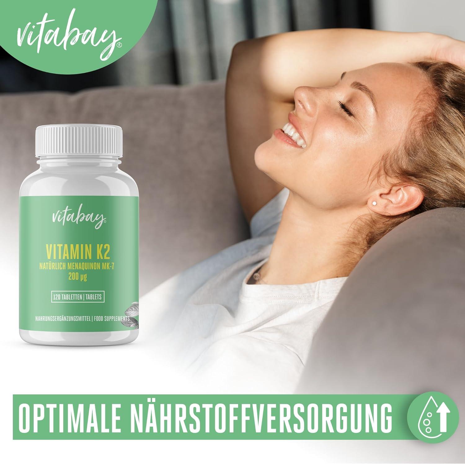 Buy Vitabay Vitamin K2 200 g - High Dose Vegan MK7 Tablets - 120 Count ...