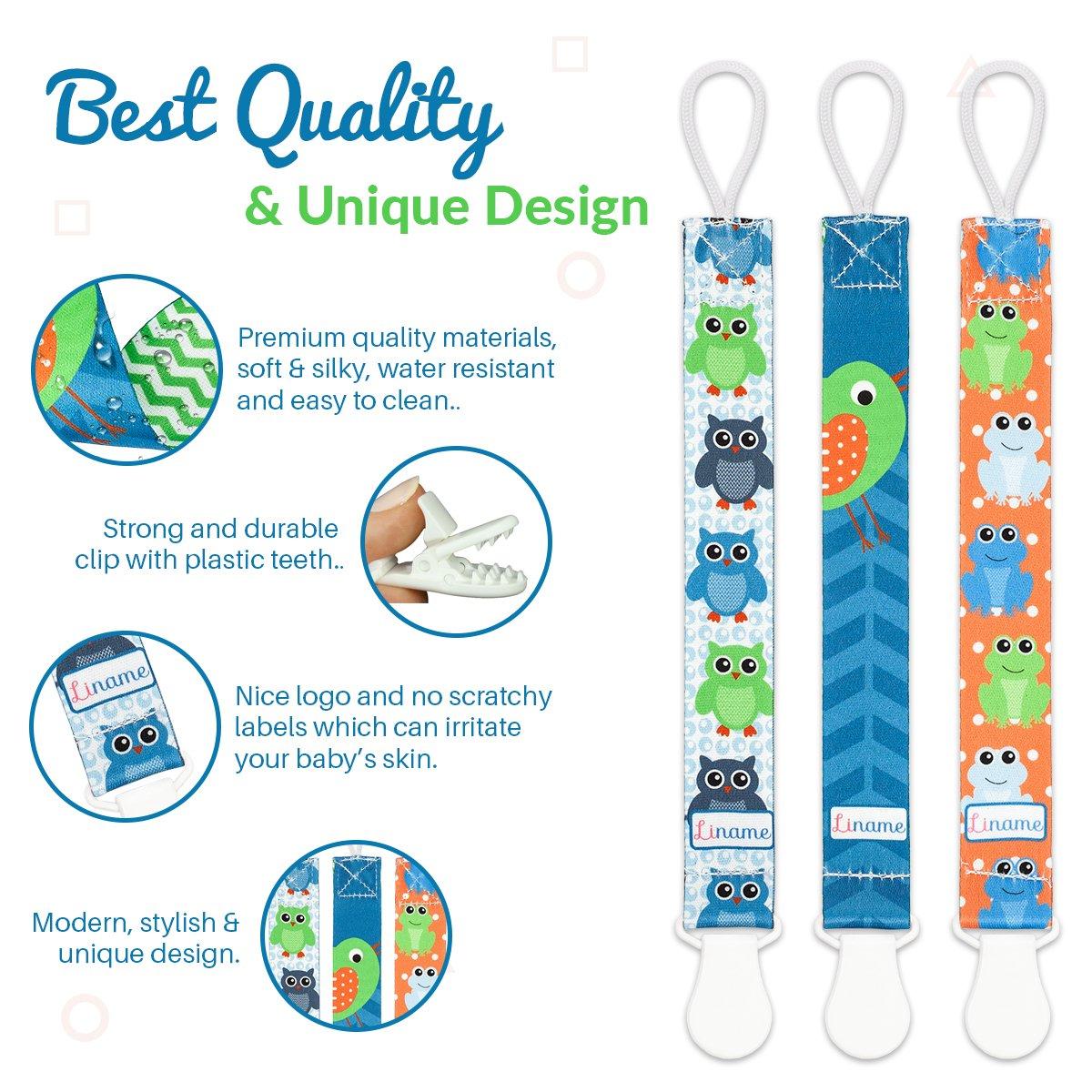 Premium Liname Pacifier Strap Set - 3 Universal Clips for All Pacifiers ...