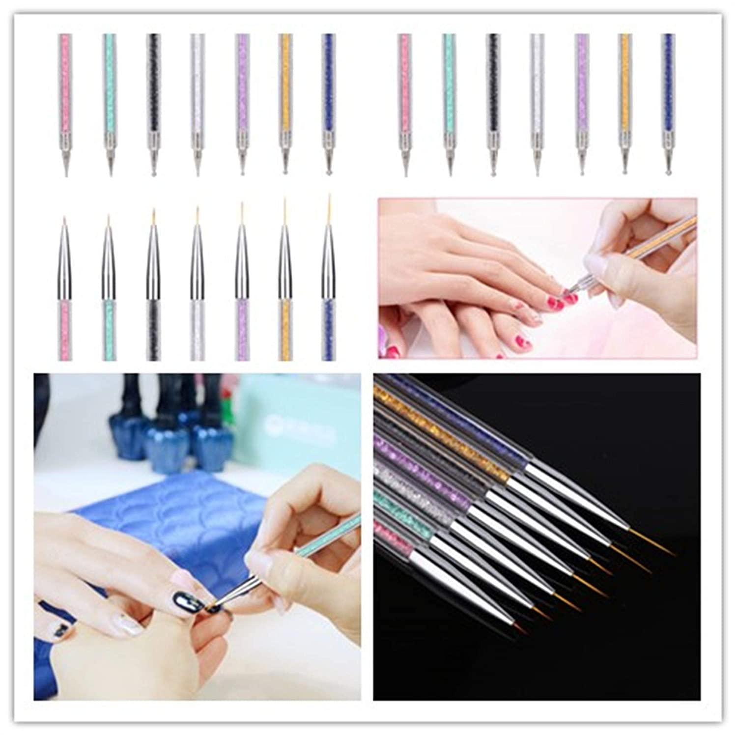 7 Pcs Nail Art Liner Brushes and Dotting Tools Set - Dual-Ended Design ...
