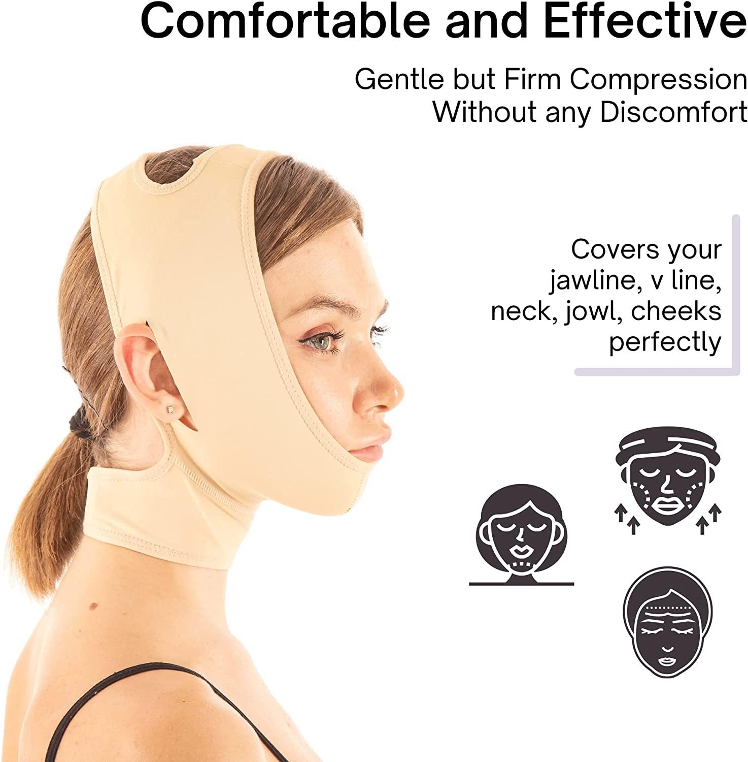 Chin Compression Garment Strap for Face Lift and Neck Cover - M Beige ...