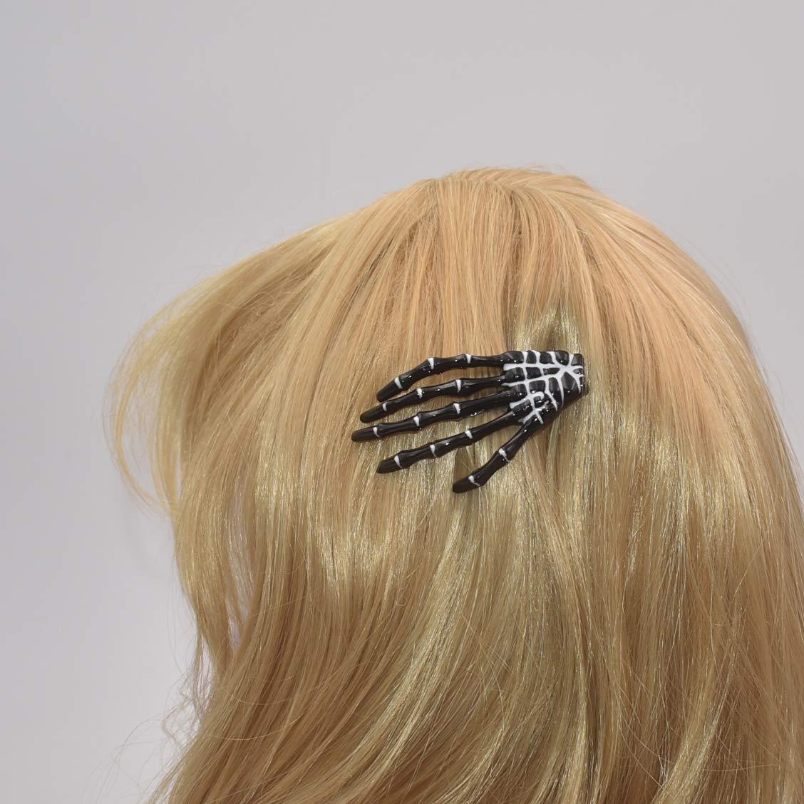 5 Pairs White & Black Skeleton Hands Hair Clips - Halloween Party ...