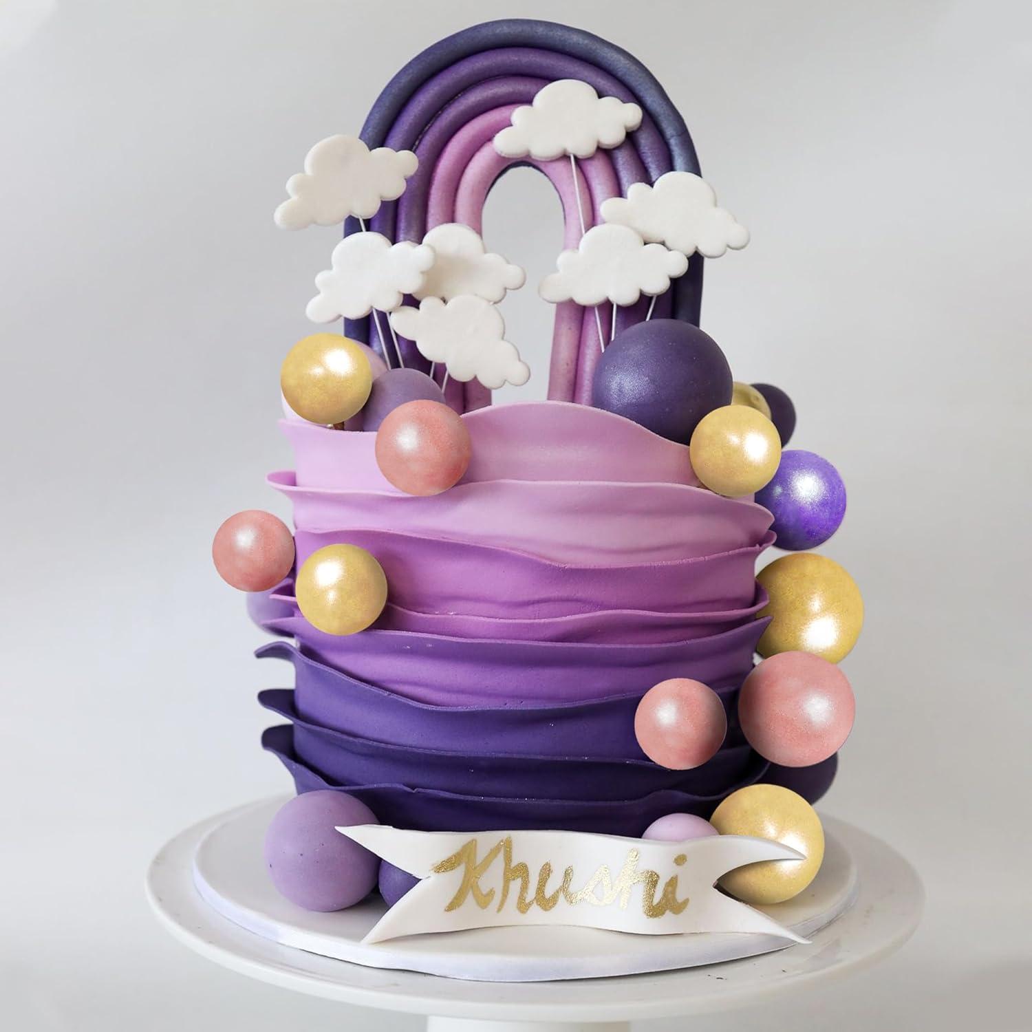 Ball Cake Topper Purple Cake Decoration with Pink Yellow ball cake ...