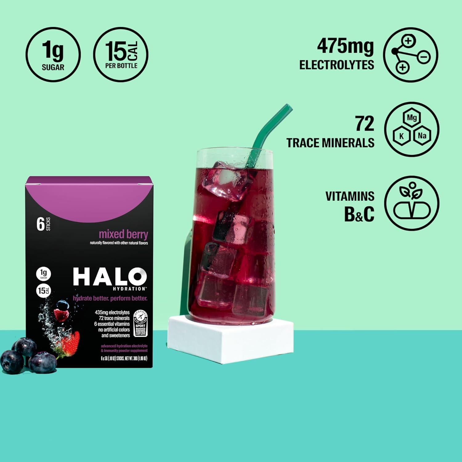 Halo Hydration Berry Electrolyte Drink Powder - Vitamin C & Zinc ...