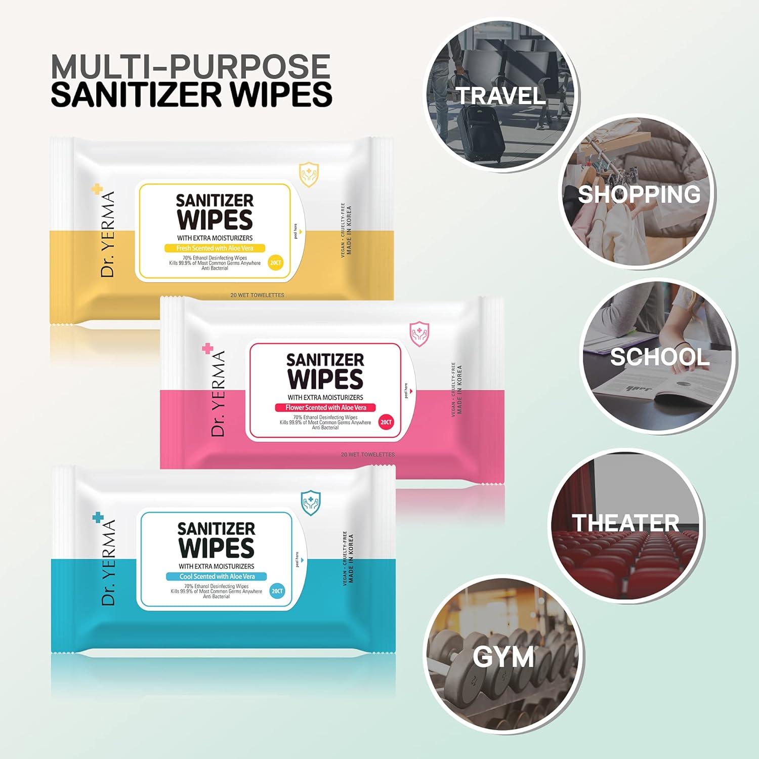 Dr. YERMA 70% Alcohol Hand Sanitizer Wipes with Aloe Vera & Extra ...