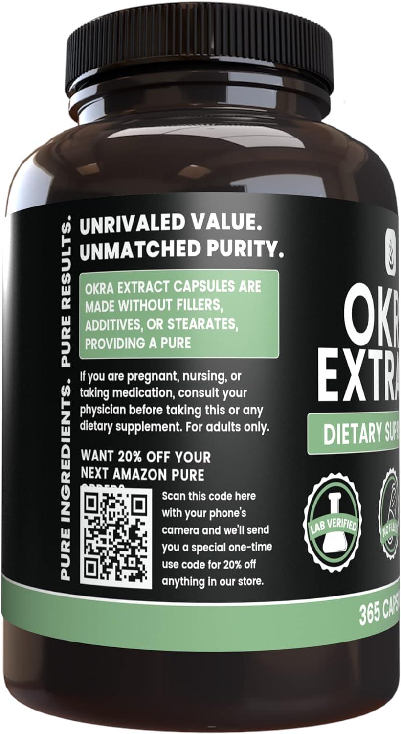 Pure Okra Extract Capsules - 365 Count | Lab Verified, No Fillers | 100 ...
