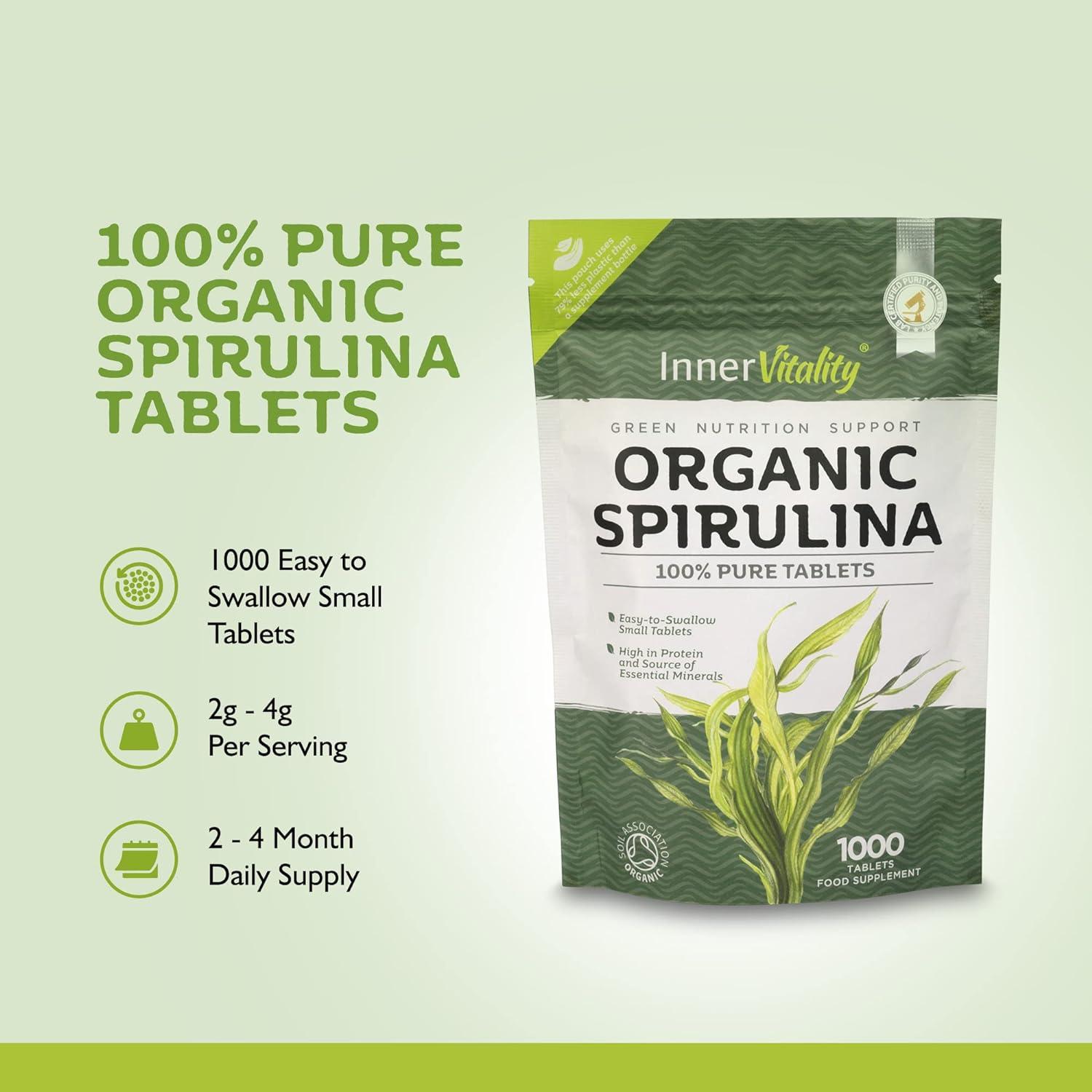 Organic Spirulina Tablets 1000 Easy to Swallow - Pure Certified Organic ...