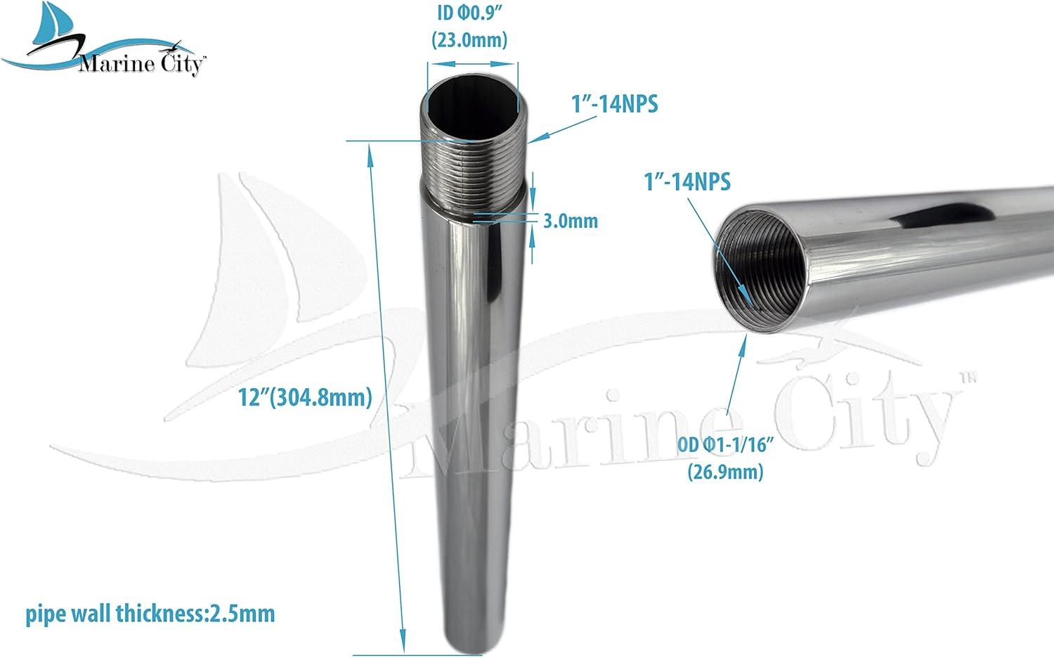 Marine City 304 Grade Stainless Steel 12 Antenna Base Mount Extension ...