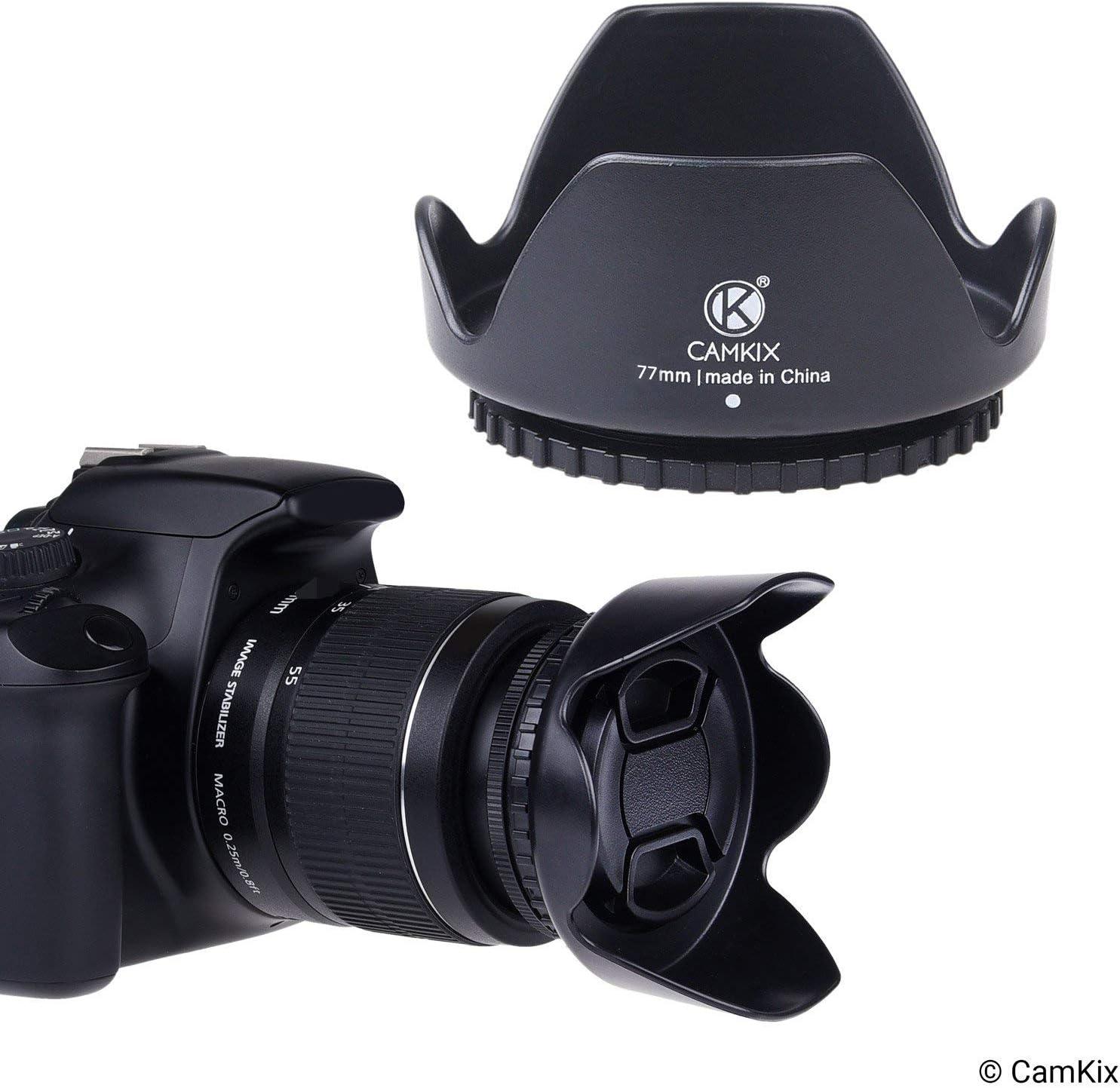 77mm Set of 2 Rubber Camera Lens Hoods and Lens Cap + Tulip Flower Sun ...