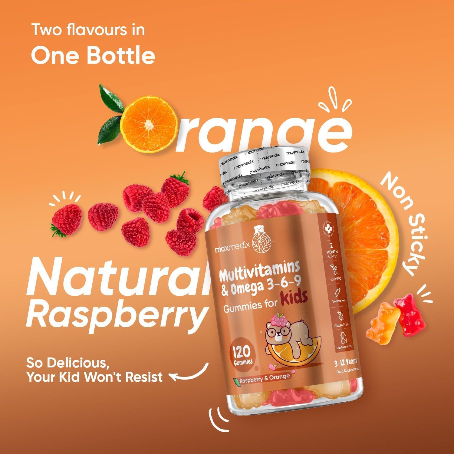 Multivitamin for Kids - 120 Natural Raspberry & Orange Flavour Chewable ...