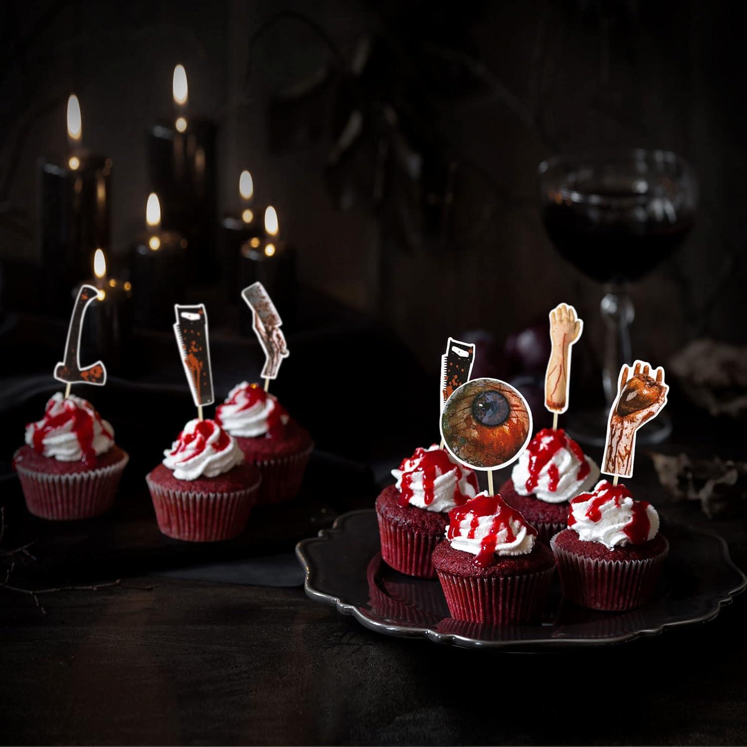 Gyufise 36Pcs Horror Halloween Cupcake Toppers Bloody Eyes Hand Vampire ...