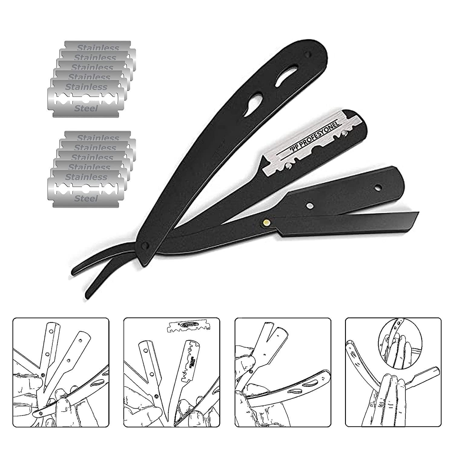 Beard Shaper Kit with Straight Edge Razor, Stainless Steel Scissors ...