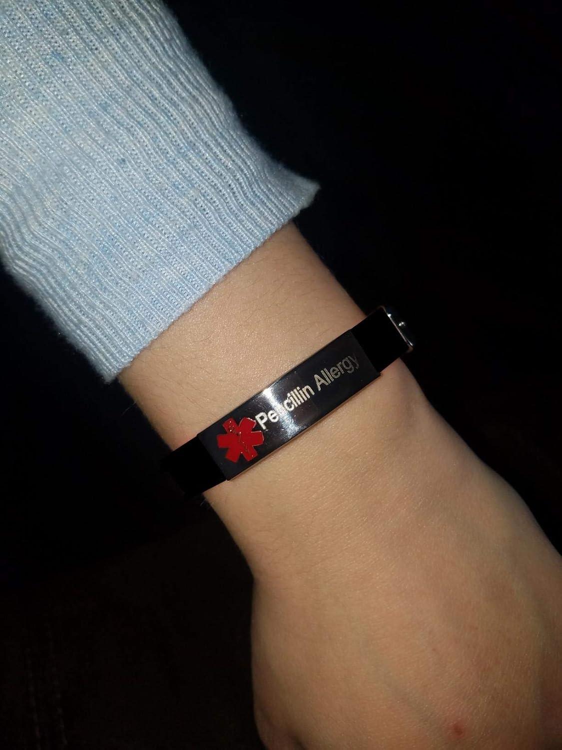Custom Adjustable Silicone Medical Alert Bracelet for Food Allergies ...