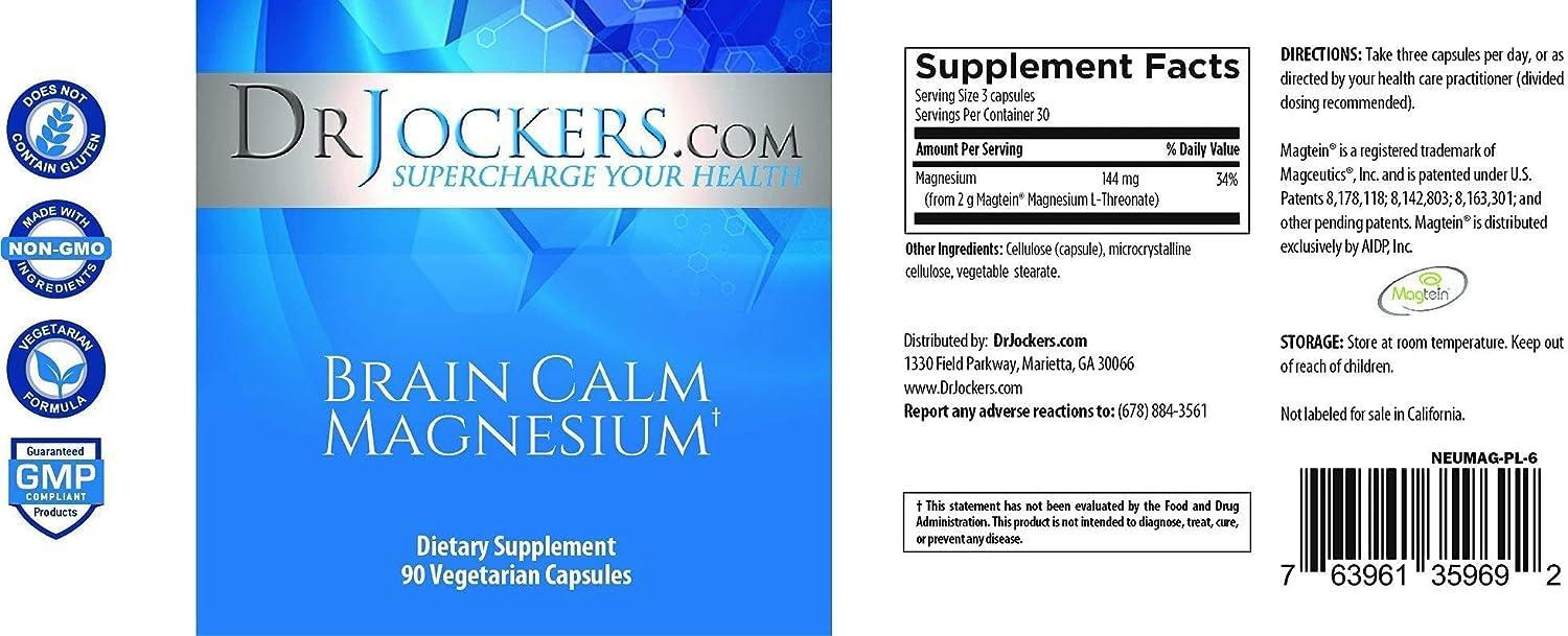 Dr. Jockers Brain Calm Magnesium - Natural Stress Relief Supplement ...
