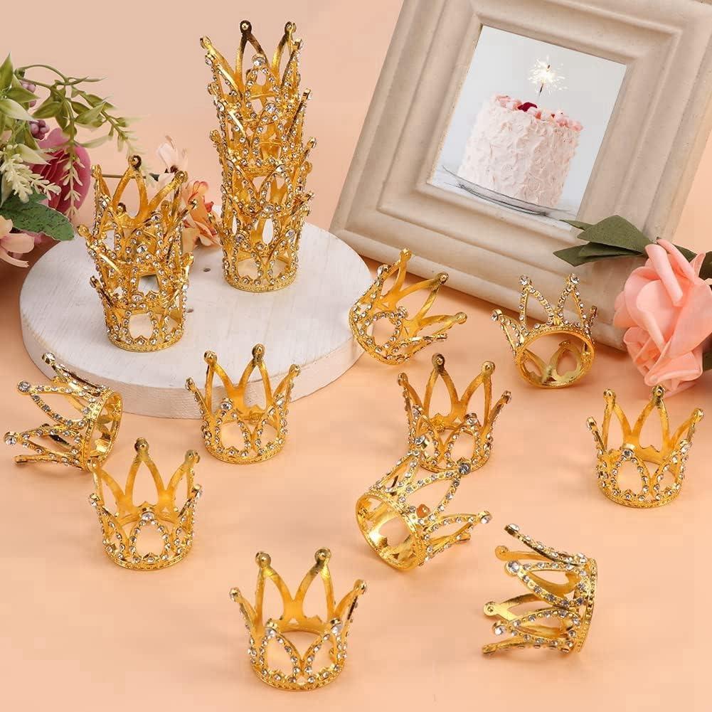 Folceretsc 10 Pcs Gold Cake Topper Gold Mini Crown Cake Topper for ...