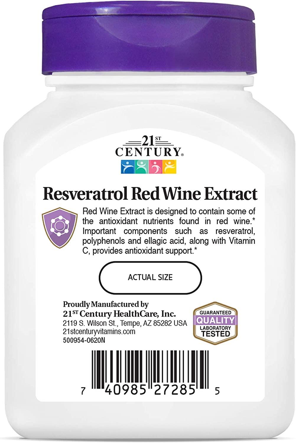 21st Century Resveratrol Red Wine Extract - 90 Capsules for Antioxidant ...