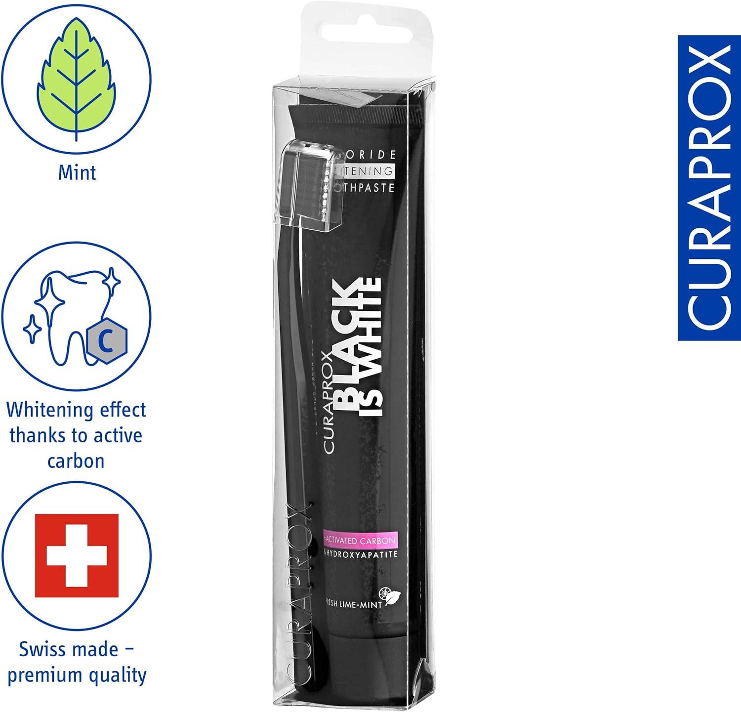 Curaprox Black Is White Set - Activated Carbon Toothpaste & Toothbrush ...
