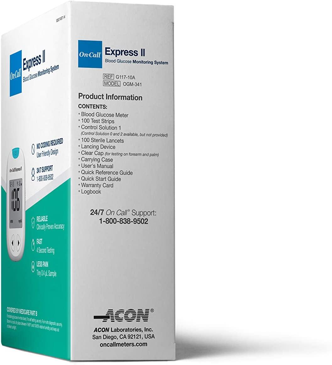 Diabetes Testing Kit: On Call Express II Blood Glucose Meter + 100 Test ...