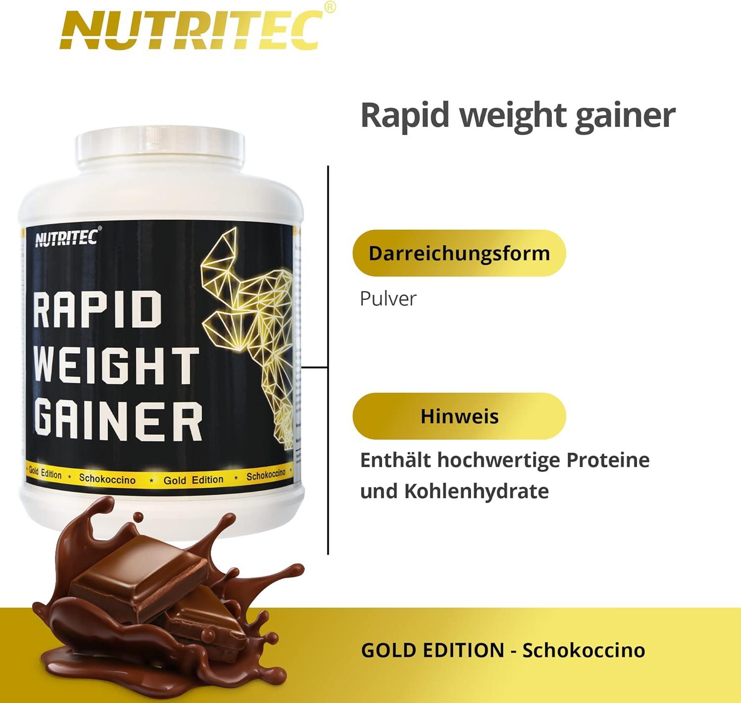 Nutritec Rapid Weight Gainer Gold Edition - 2kg Chocolate Mass Gainer ...